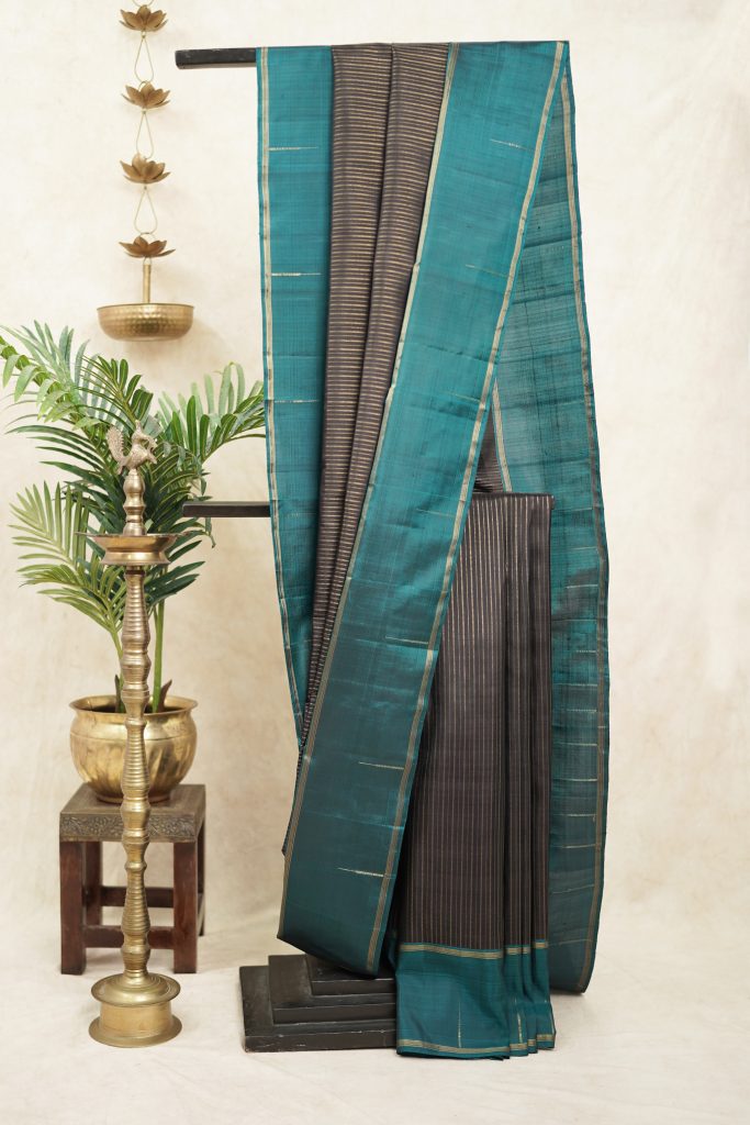 HANDWOVEN BLACK COLOUR KANJEEVARAM SILK SAREE WITH 70 CM BLOUSE PIECE - Joyee Kolkata | Best ...